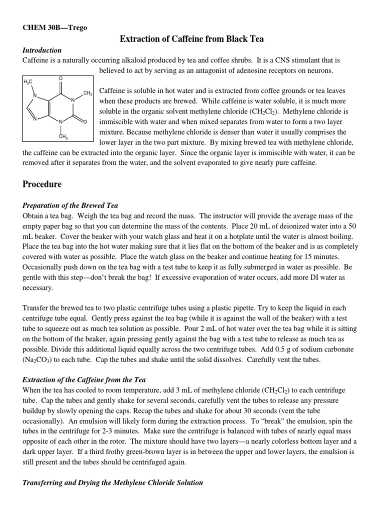 Extraction of Caffeine From Tea 11 2016 | PDF | Caffeine | Water