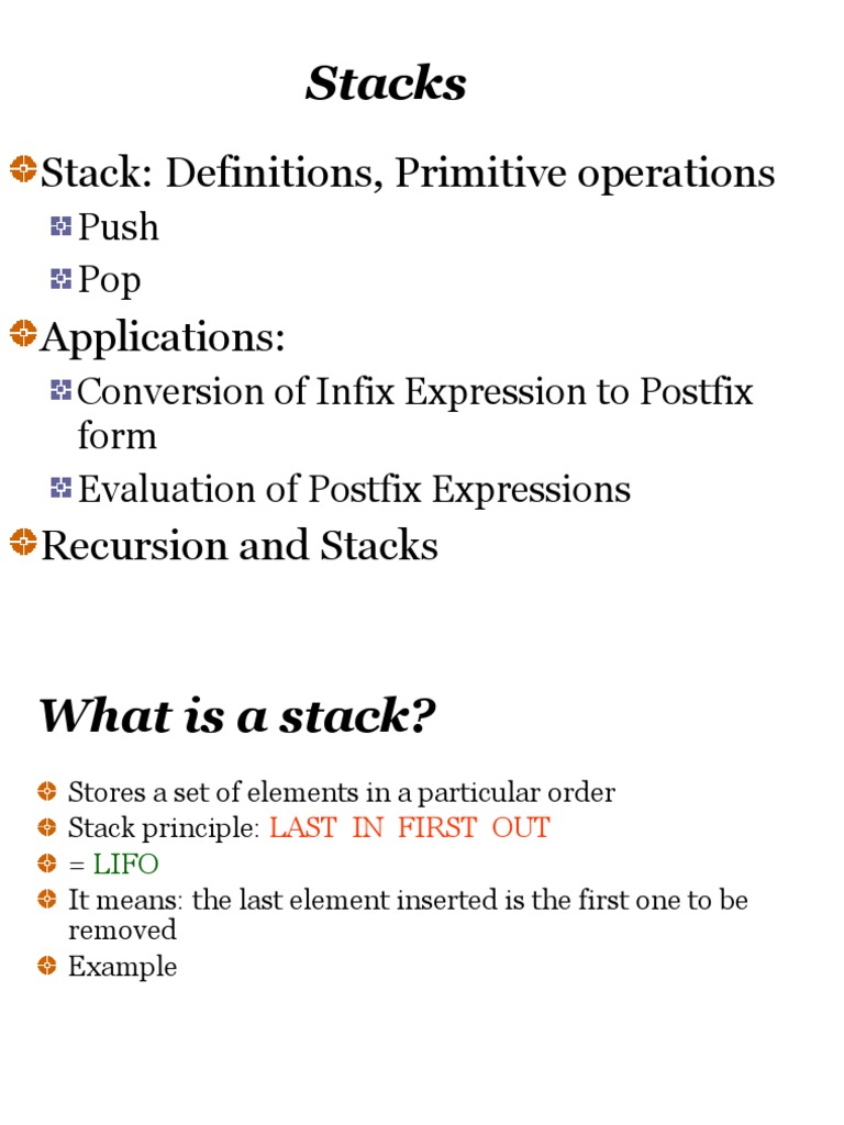Stacks: Stack: Definitions, Primitive Operations | PDF | Software ...