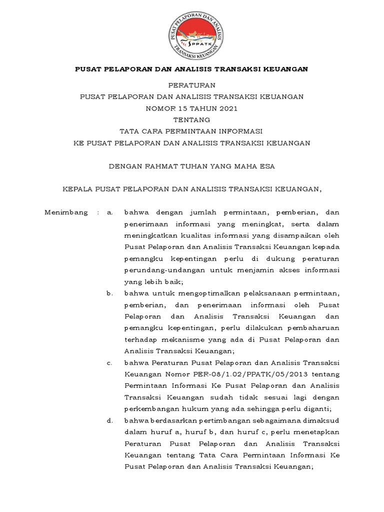 Pusat Pelaporan Dan Analisis Transaksi Keuangan | PDF