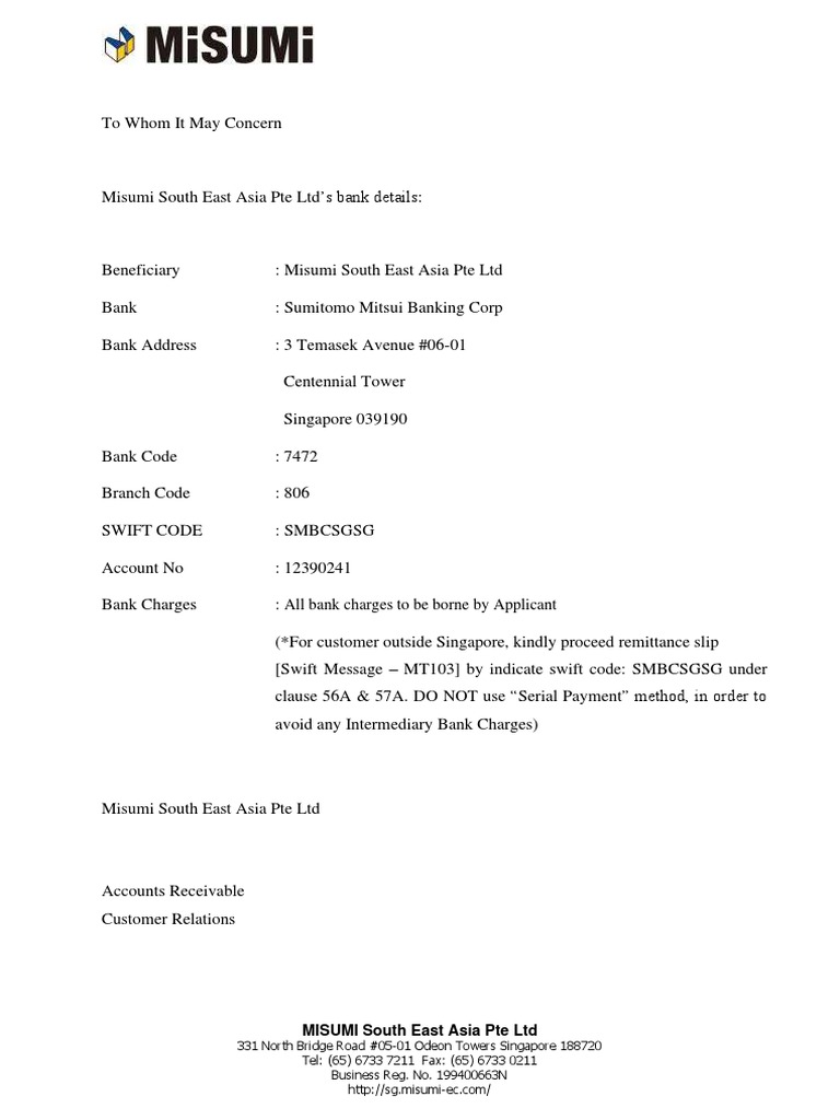 SMBC Bank Account Details | PDF