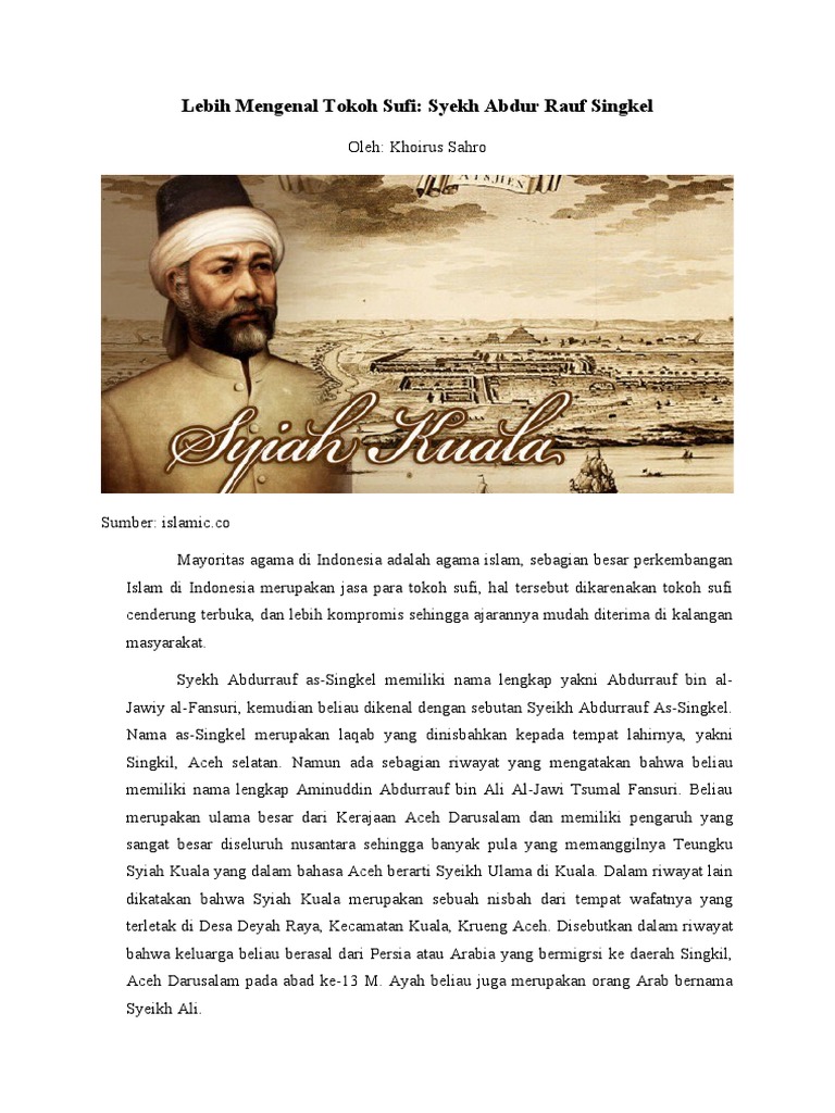 Lebih Mengenal Tokoh Sufi Syekh Abdurrauf Singkel - Artikel | PDF