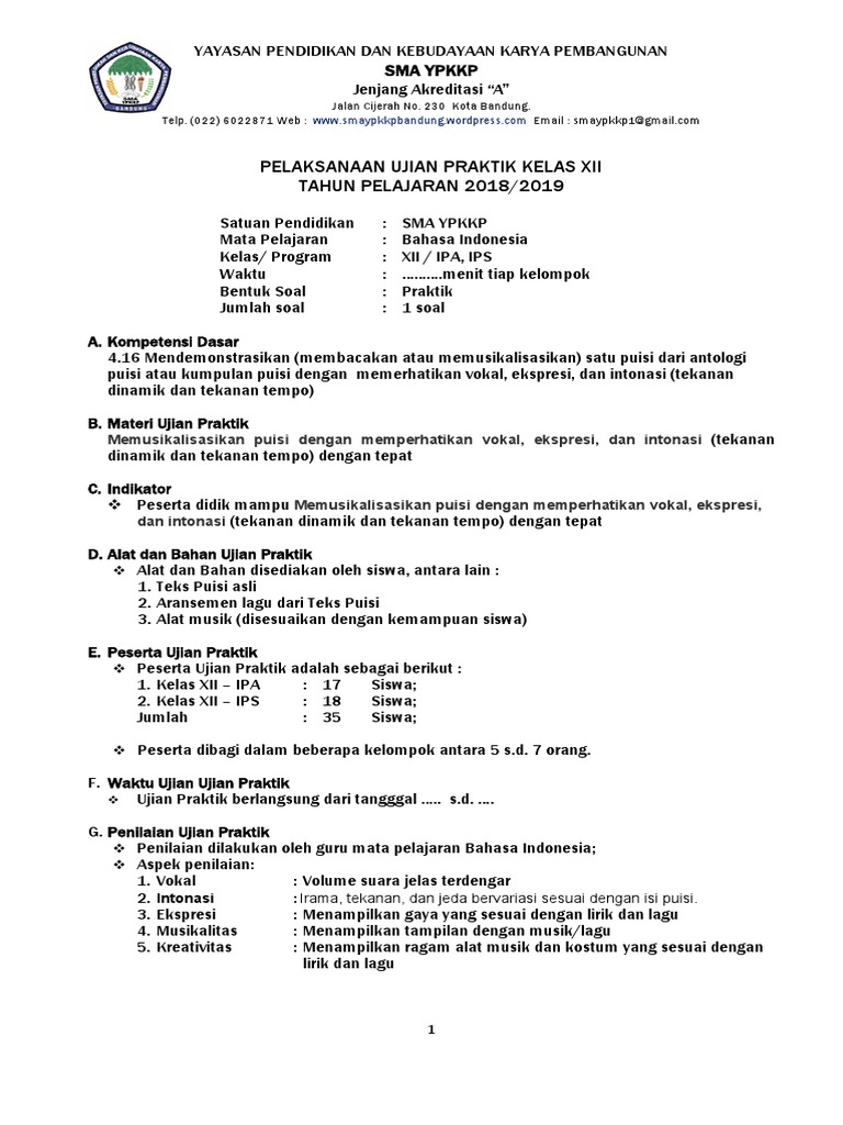 Format Ujian Praktek B. Indonesia Kls. XII | PDF