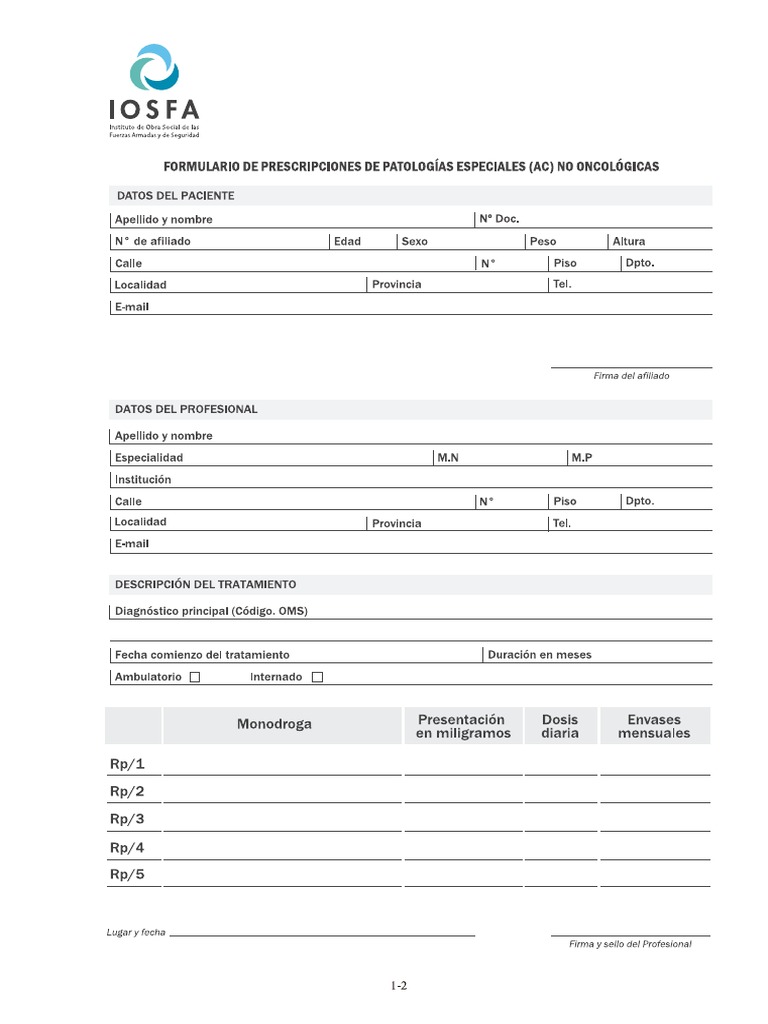 Formulario de Prescripciones de Patologias Especiales (Ac) No Oncologicas | PDF