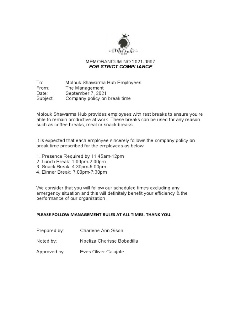 Break Time Memo | PDF