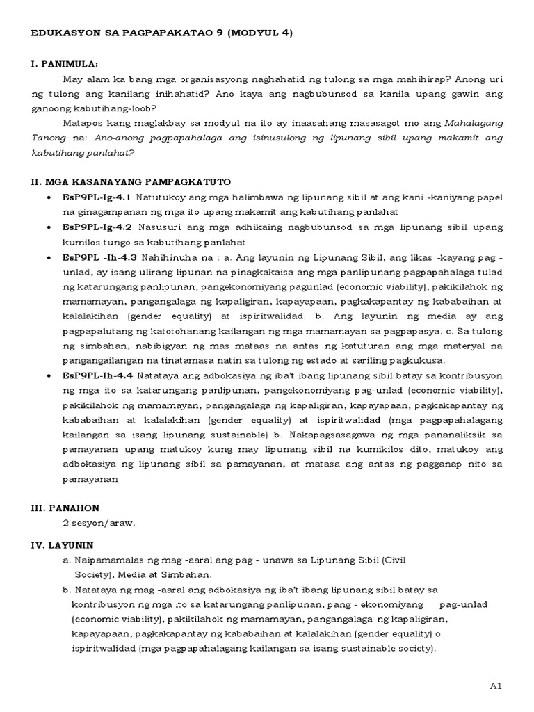 1ST QUARTER WEEK 7&8 4module ESP9 - 2021-2022 | PDF