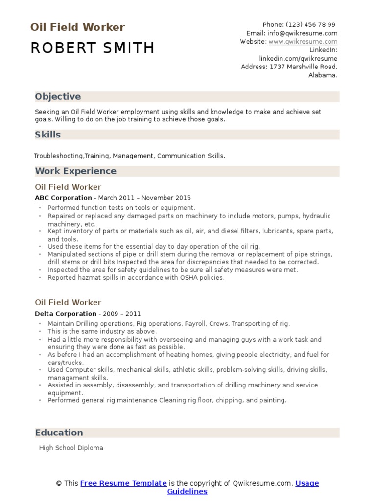 CV Example - Oil-Field-Worker | PDF