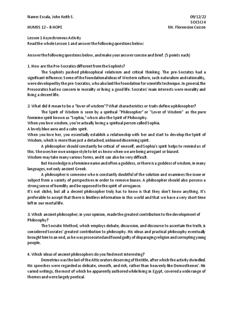 Lesson 1 Asynchronous Activity Ssc4 | PDF | Wisdom | Ancient Greek ...