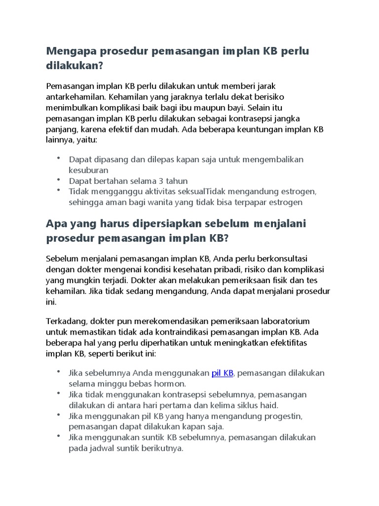 Prosedur Pemasangan Implan KB Perlu Dilakukan | PDF
