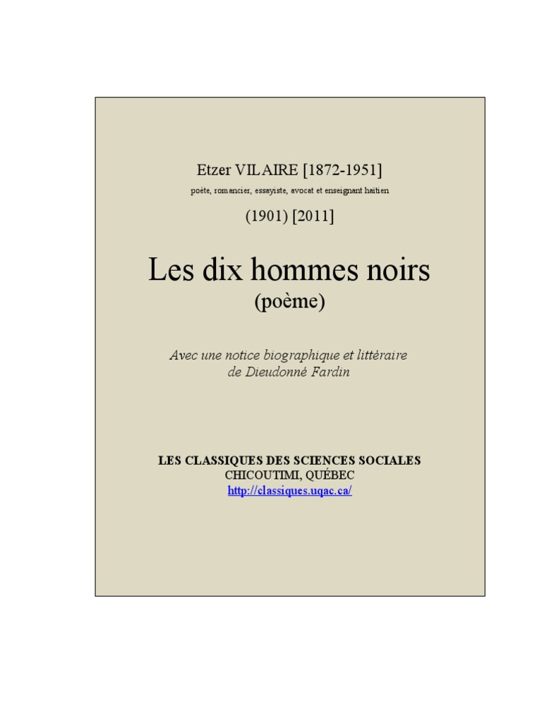 Les Dix Hommes Noirs d'Etzer Vilaire | PDF