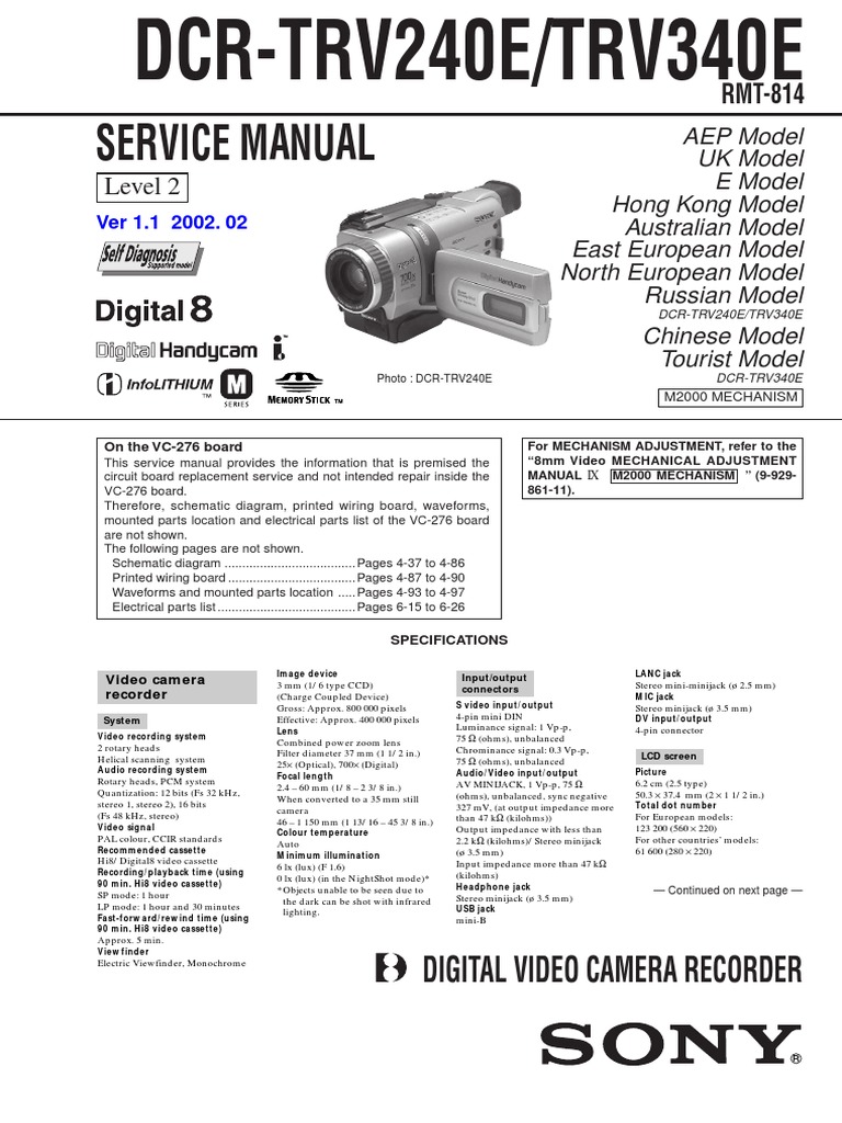 Sony dcr-trv240 trv340 Level-2 Ver-1.1 SM | PDF | Soldering | Power Supply