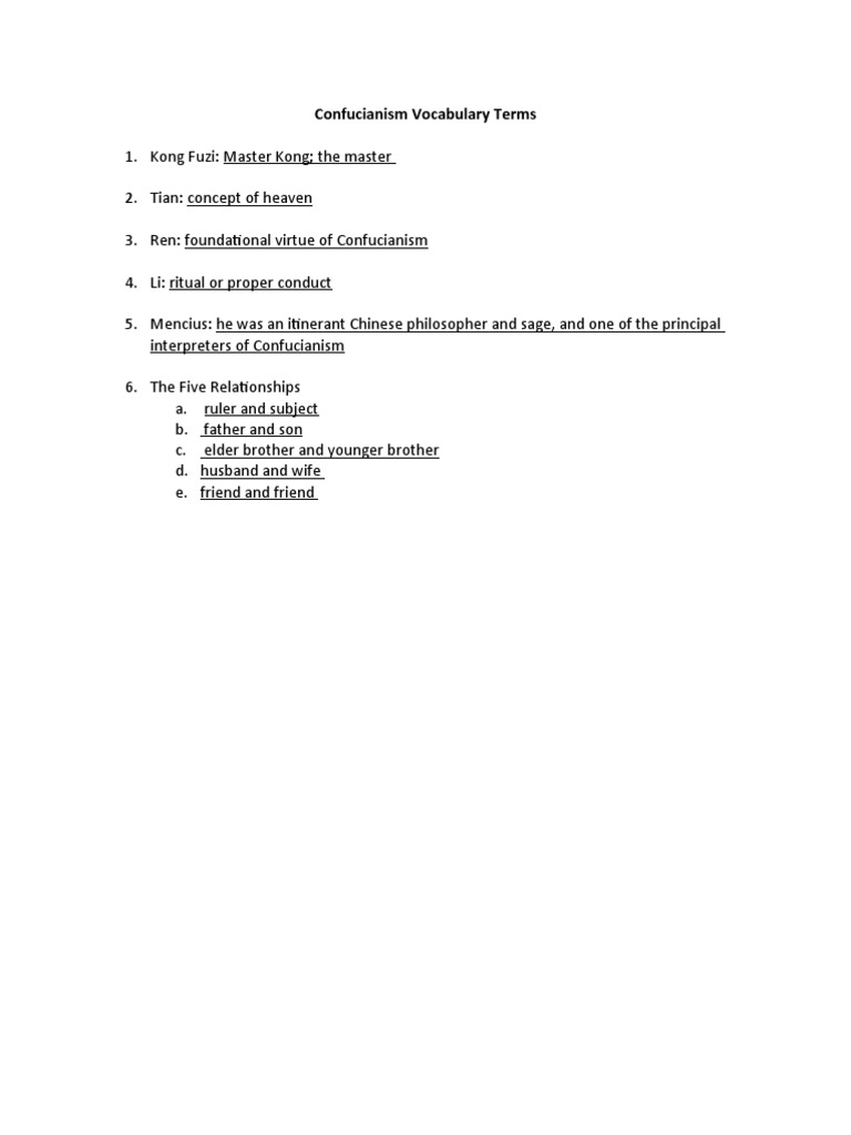 Key Terms in Confucianism | PDF
