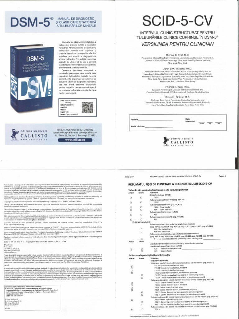 SCID-5-CV - Rezumatul Fisei de Punctare A Diagnosticului | PDF