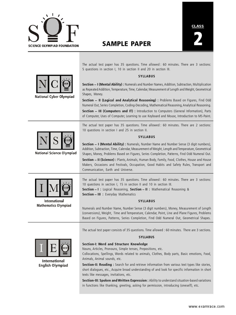 NSO Class 2 Sample Paper 2 | PDF | Computer Keyboard | Central ...