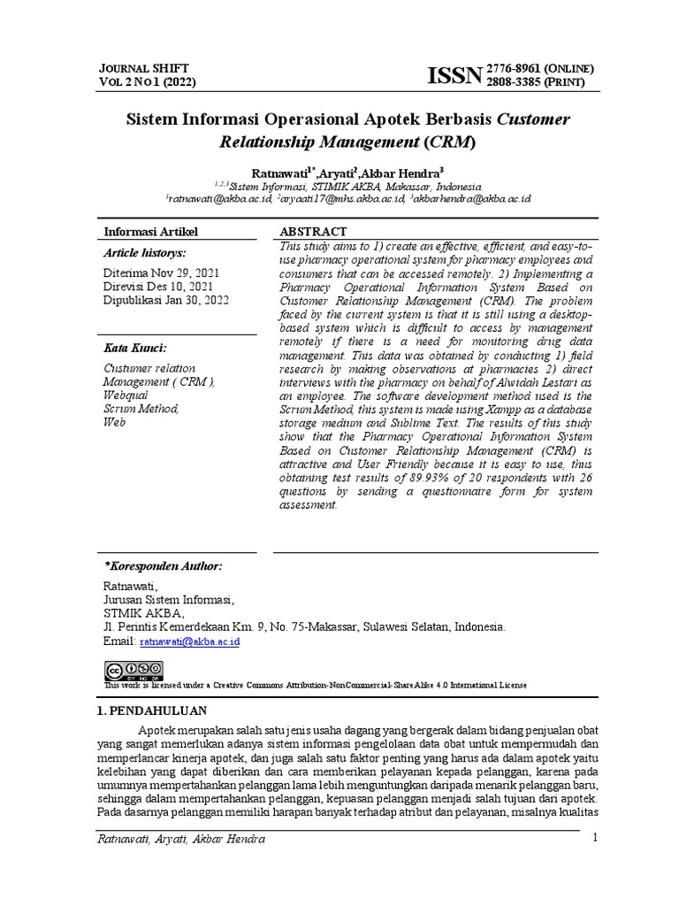 Sistem Informasi Operasional Apotek Berbasis Customer: Relationship Management (CRM) | PDF ...