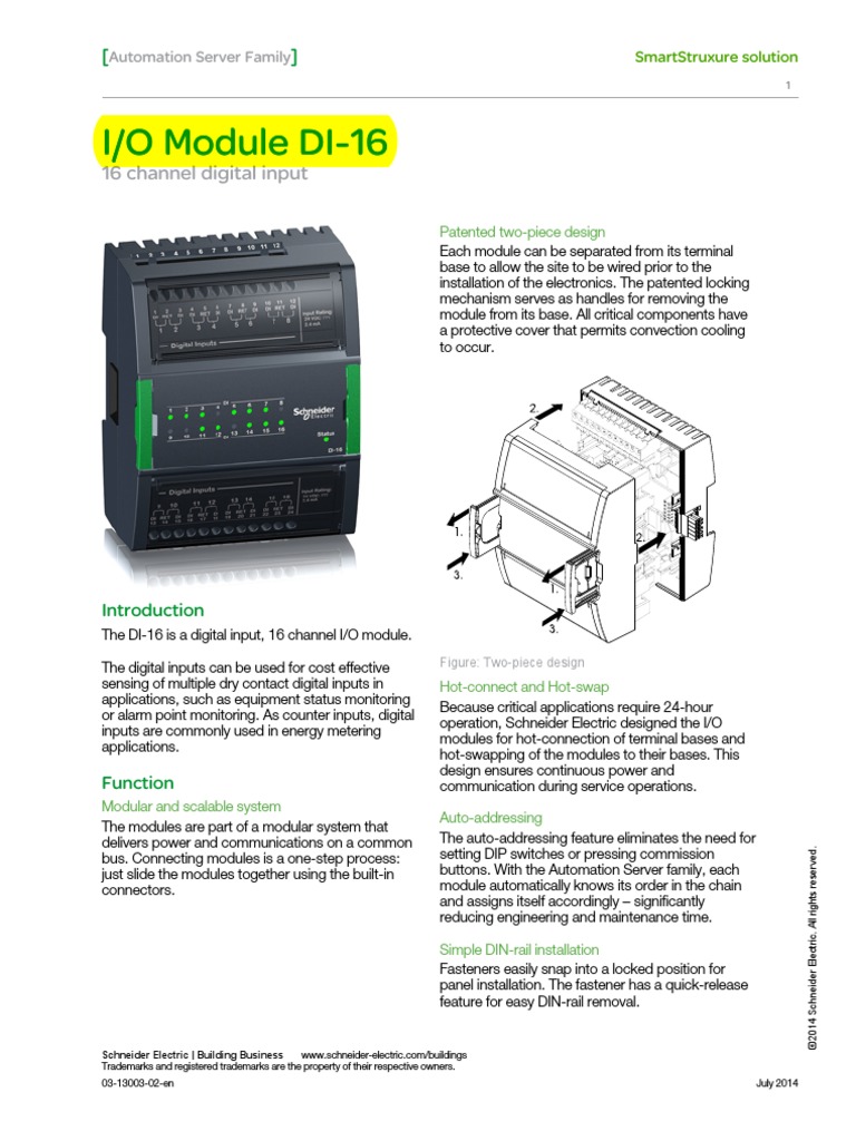IO Module DI-16 Specification Sheet | PDF | Programmable Logic Controller | Electronics