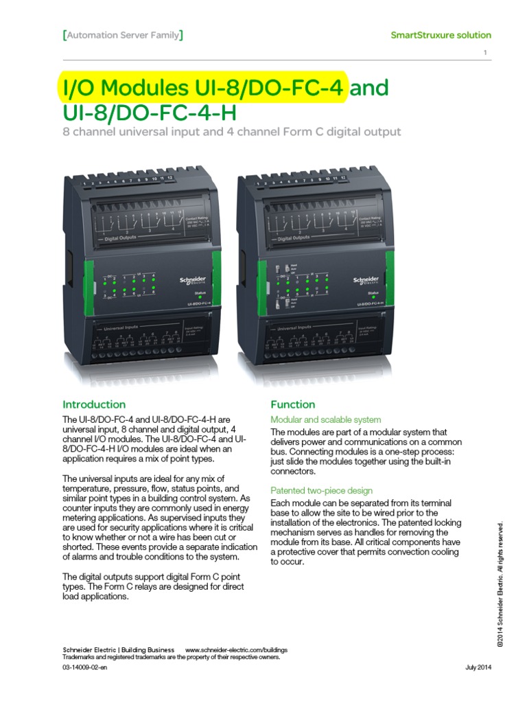 IO Modules UI-8 DO-FC-4 Specification Sheet | PDF | Resistor | Switch