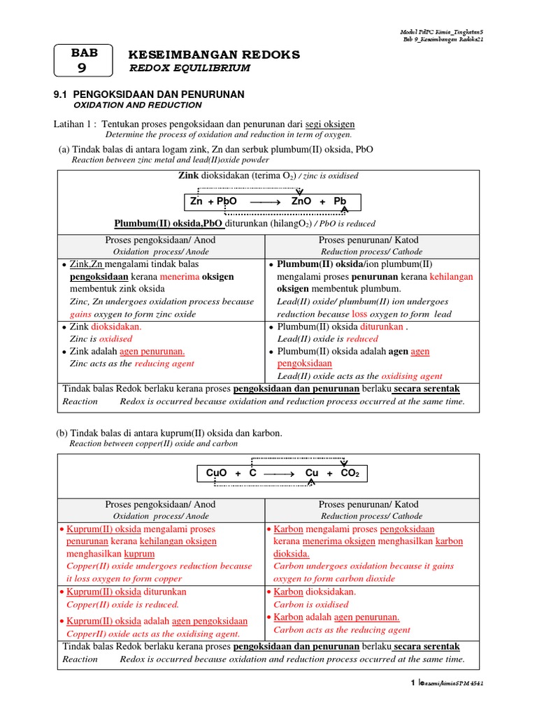 2021 - Skema Bab 9 Keseimbangan Redoks 9.1 & 9.2 | PDF | Redox | Magnesium