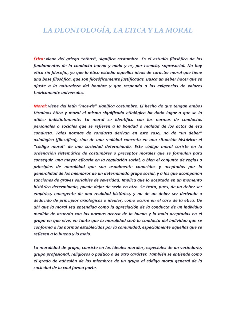 La Deontologia La Etica y La Moral | PDF | Moralidad | Ética profesional