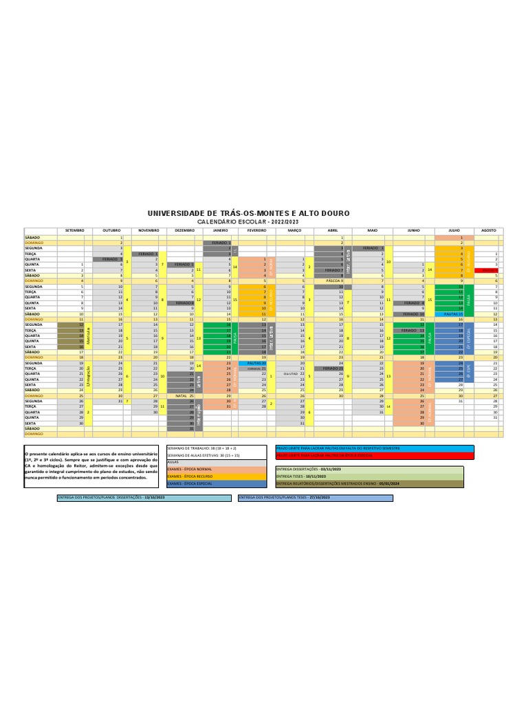 Calendário escolar 2022/2023 UTAD | PDF