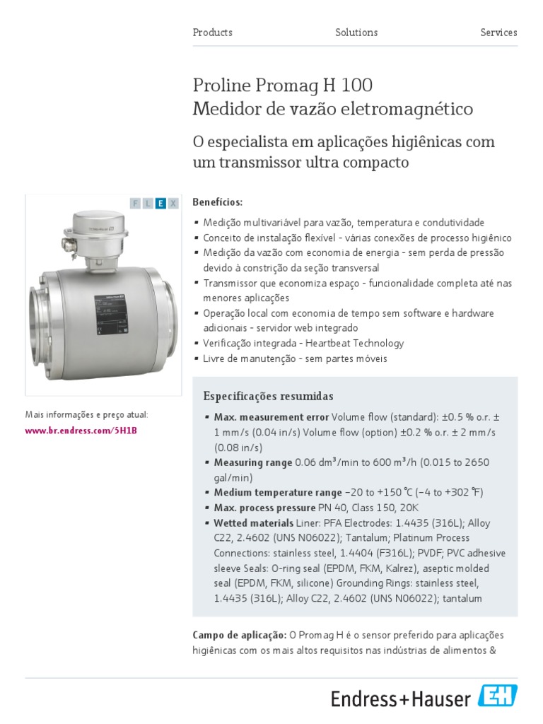 Endress-Hauser Proline Promag H 100 5H1B PT | PDF | Metrologia ...