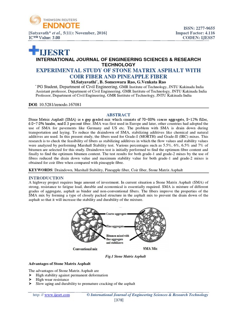 Experimental Study of Stone Matrix Asphalt With Coir Fiber and Pineapple Fiber | PDF | Materials ...