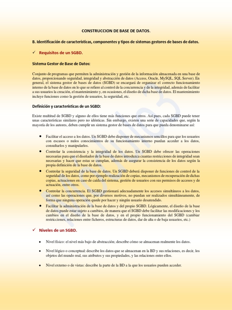 Características y Tipos de SGBD | PDF | Bases de datos | Servidor SQL ...
