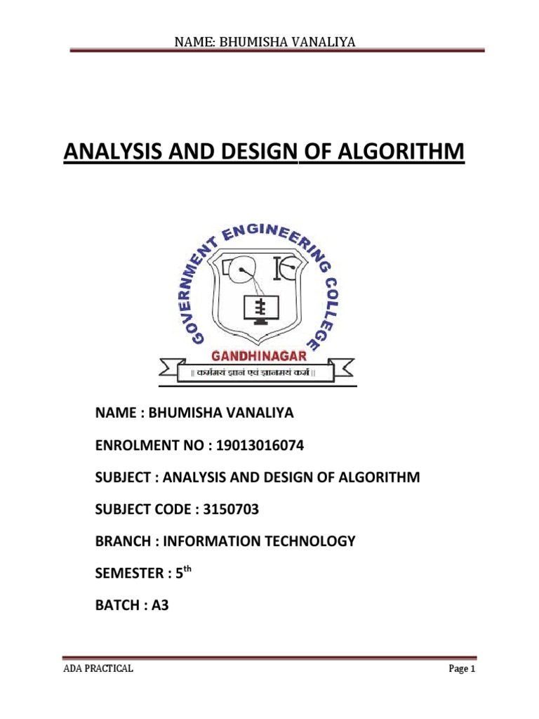 ADA Practicals | PDF | Time Complexity | Algorithms And Data Structures