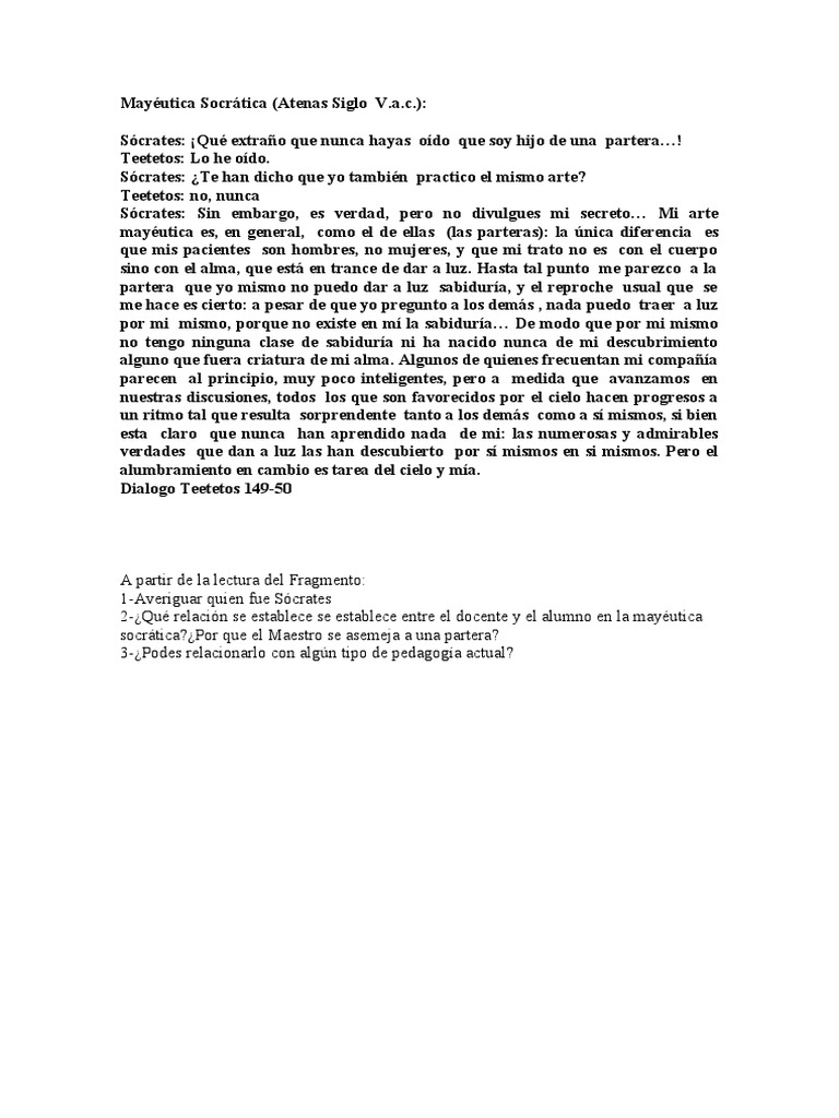 La mayéutica socrática o el arte de parir la sabiduría a través del ...