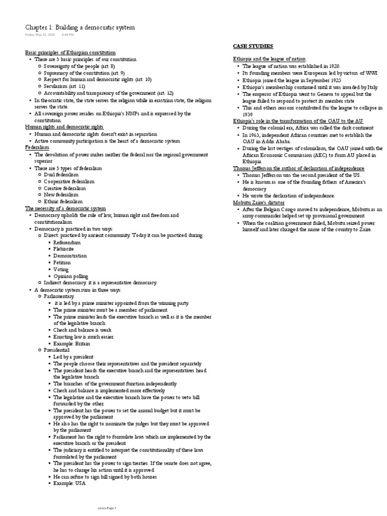 Ethiopian Civics G12 Short Note For Euee | PDF | Corruption | Democracy
