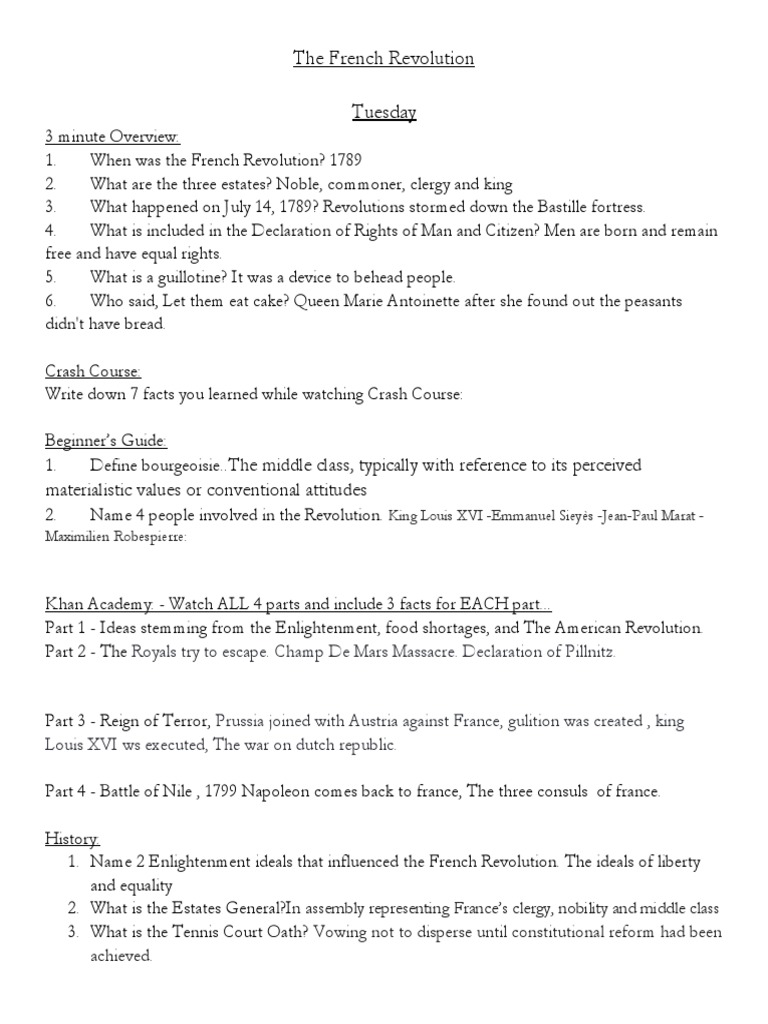 The French Revolution Hyperdoc Notes | PDF | French Revolution | Marie ...