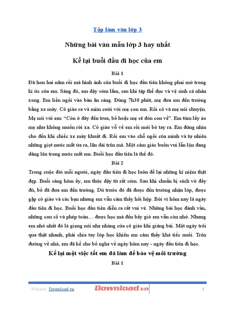 Nhung Bai Van Mau Lop 3 Hay Nhat | PDF