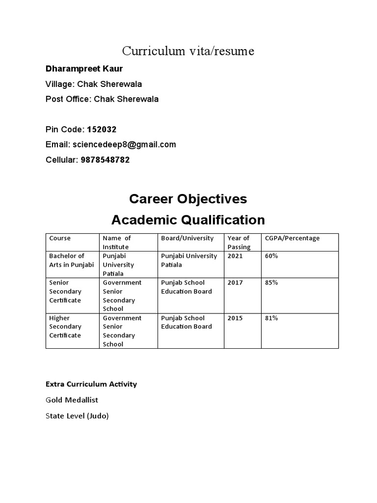 Curriculum Vita PDF | PDF