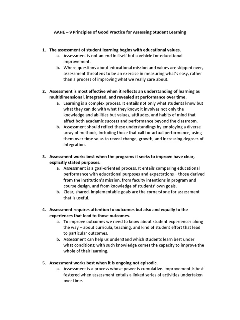 9 Principles of Good Practice For Assessing Students | PDF | Learning ...