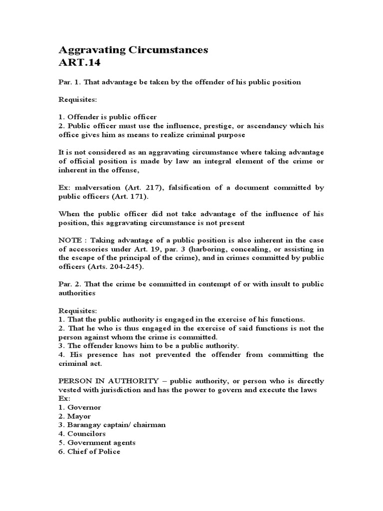 ARTICLE 14 - Aggravating Circumstances | PDF | Crime & Violence | Crimes