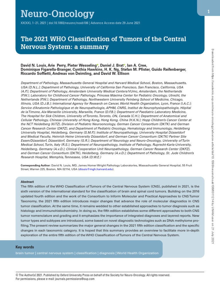 The 2021 WHO Classification of Tumors of The Central Nervous System, A ...