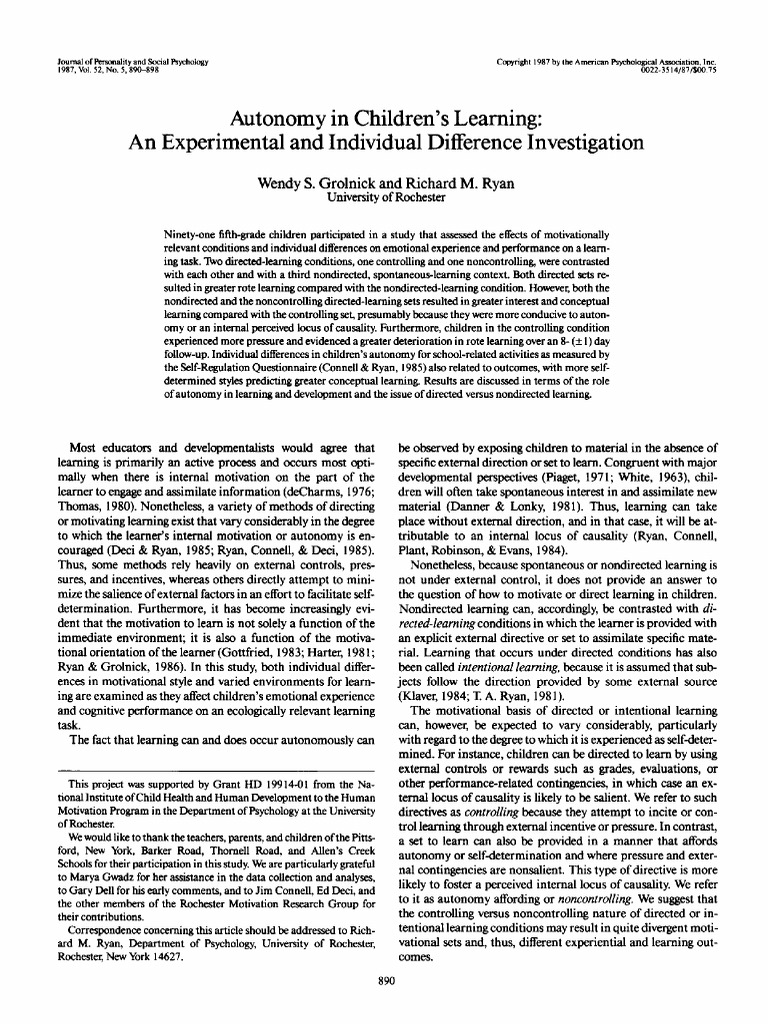 Autonomy in Children's Learning. An Experimental and Individual ...