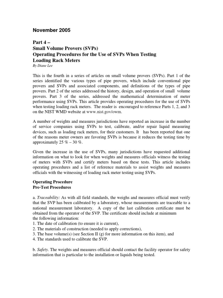 4th Article On Small Volume Prover (SVP) | PDF | Calibration | Flow ...