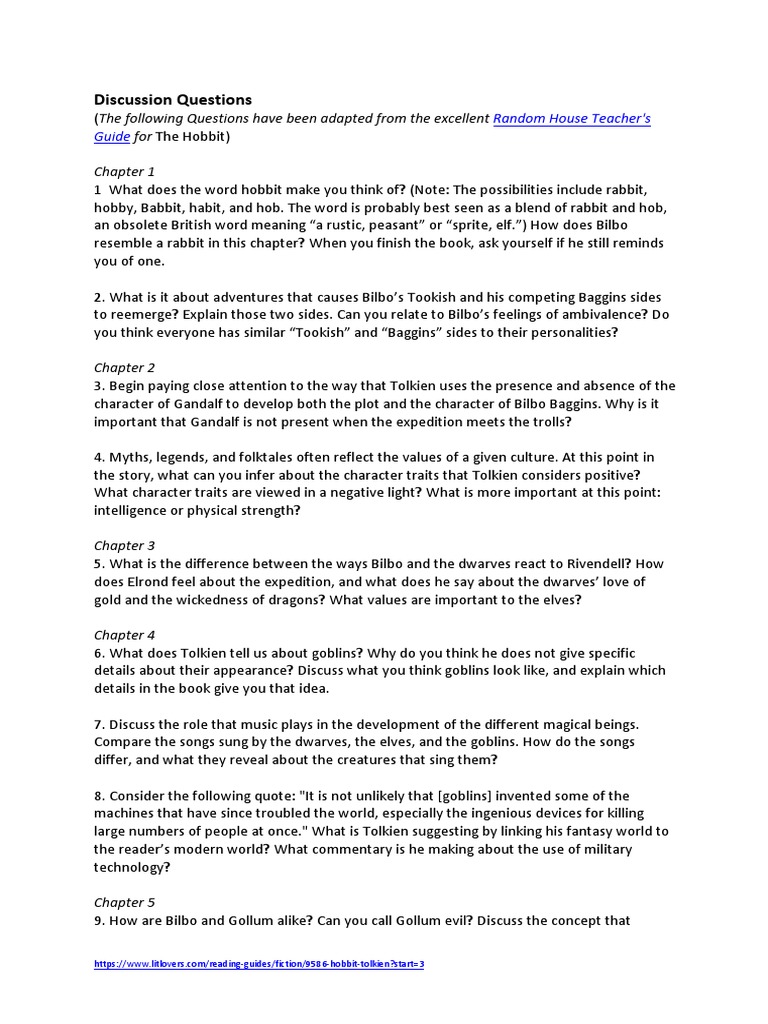 The+Hobbit Discussion+Questions | PDF | Bilbo Baggins | The Hobbit