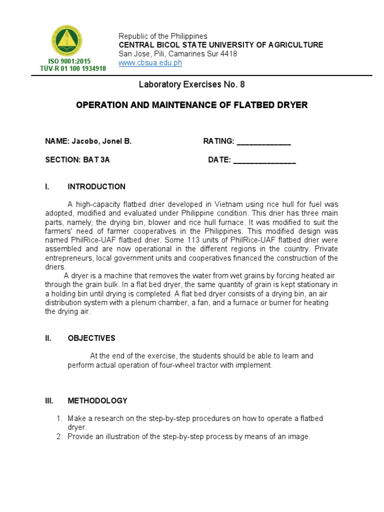 Operation Of Flatbed Dryer Guide Pdf Clothes Dryer Mechanical