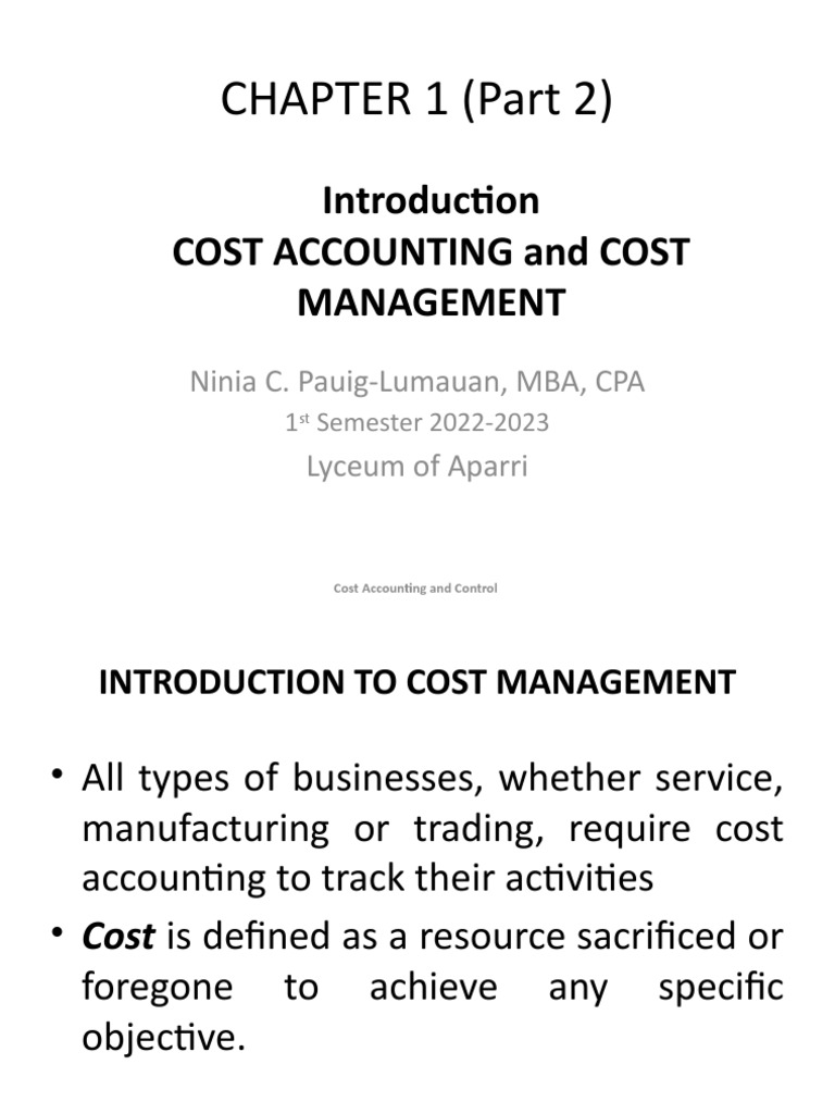 CHAPTER 1 PRT 2 Cost Accounting | PDF | Inventory | Cost Accounting