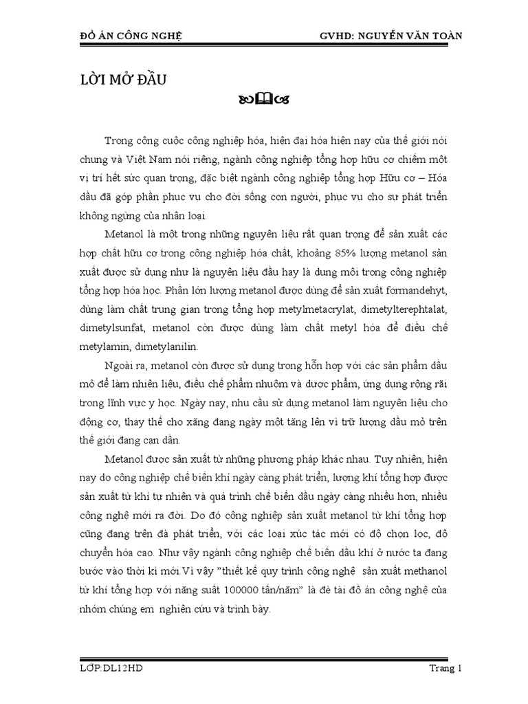 (123doc) - Thiet-Ke-Quy-Trinh-Cong-Nghe-San-Xuat-Methanol-Tu-Khi-Tong-Hop-Voi-Nang-Suat-100000 ...
