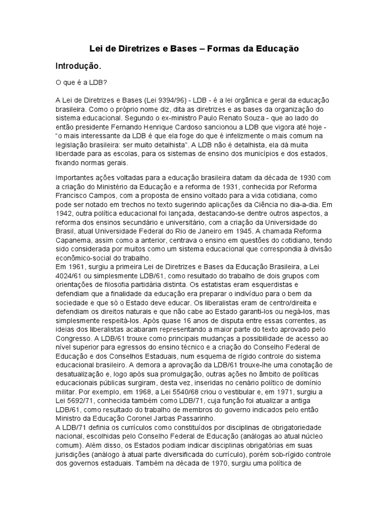Lei de Diretrizes e Bases | PDF | Educação Especial | Pré-escola Lei de Diretrizes e Bases | PDF | Educação Especial | Pré-escola