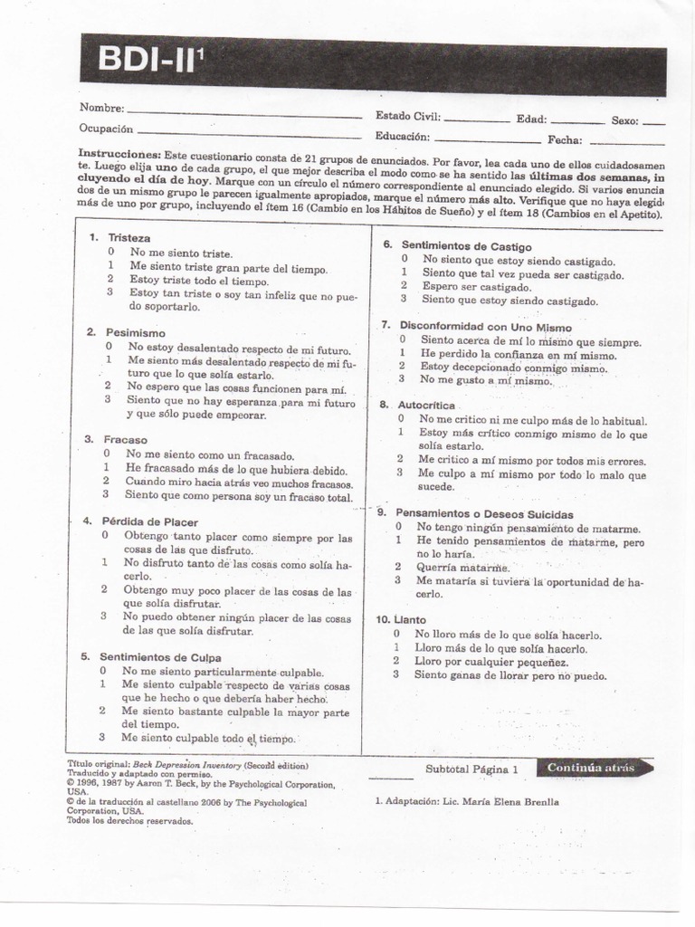 Protocolo Bdi II | PDF