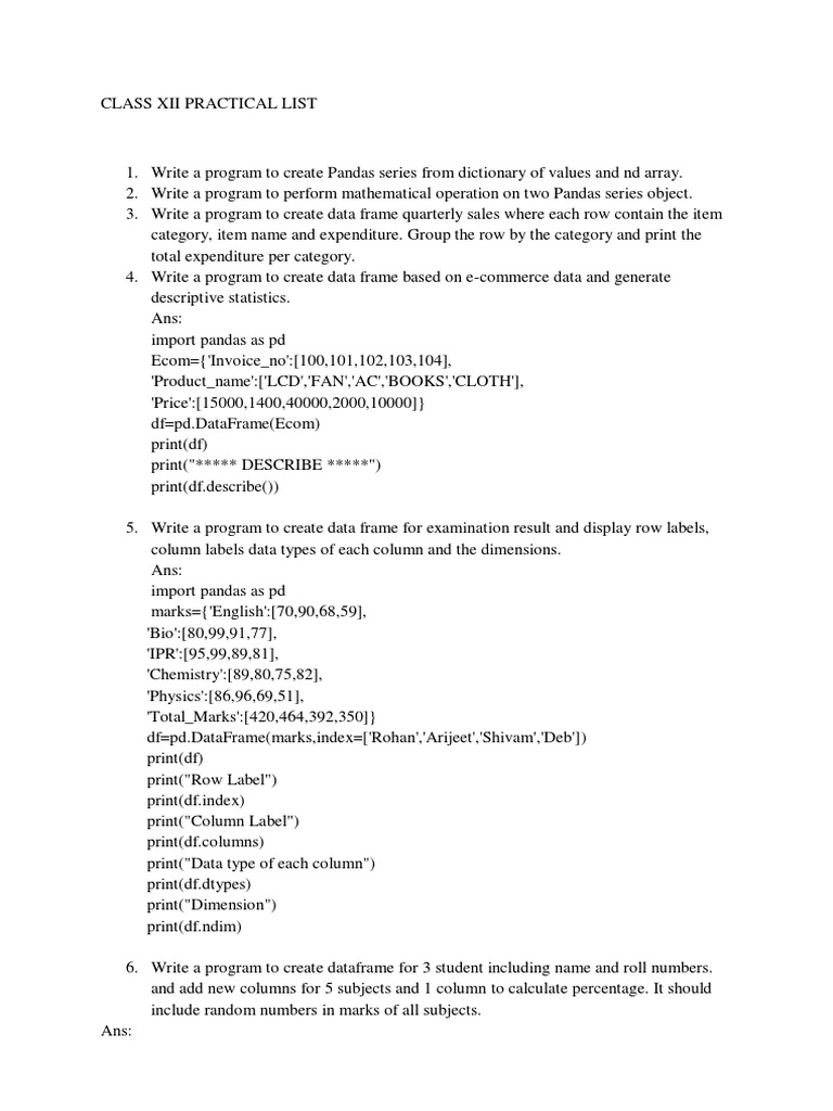 Informatics Practices Practical List22-2323 | PDF | Sql | Table (Database)