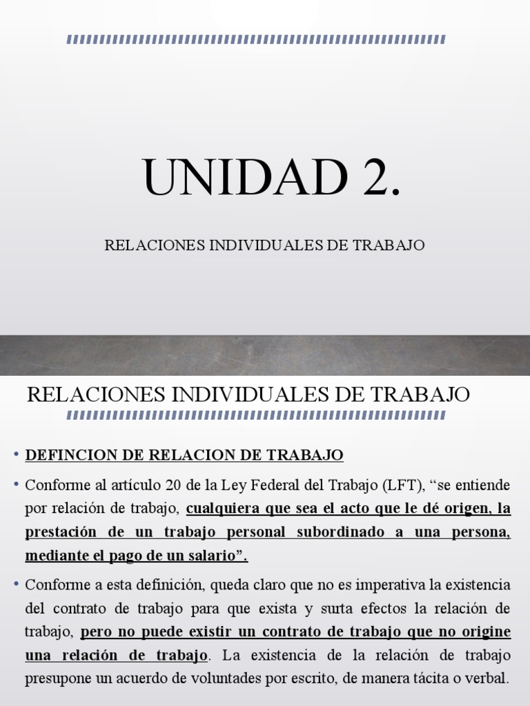 Unidad 2, Relaciones Individuales de Trabajo | PDF | Business | Derecho laboral
