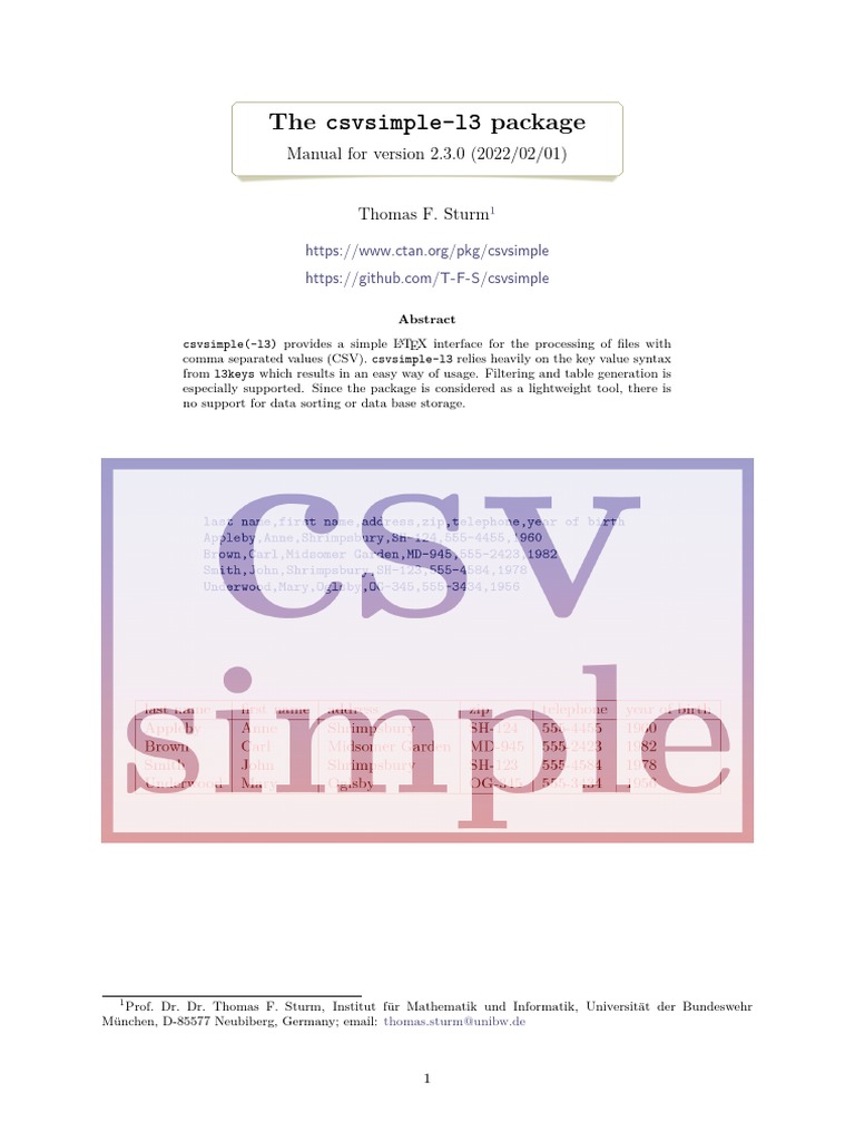 csvsimple: A LaTeX CSV Tool | PDF | Comma Separated Values | Computer ...