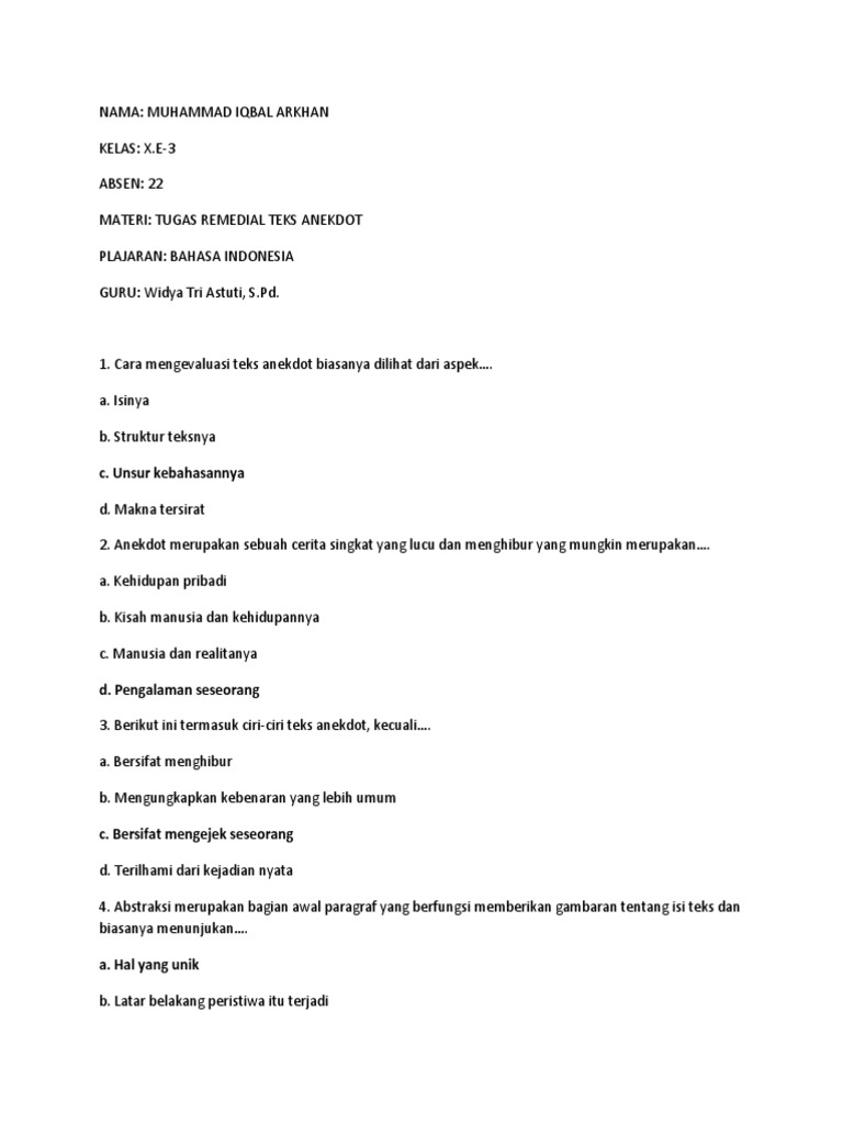 Tugas Remedial Teks Anekdot | PDF