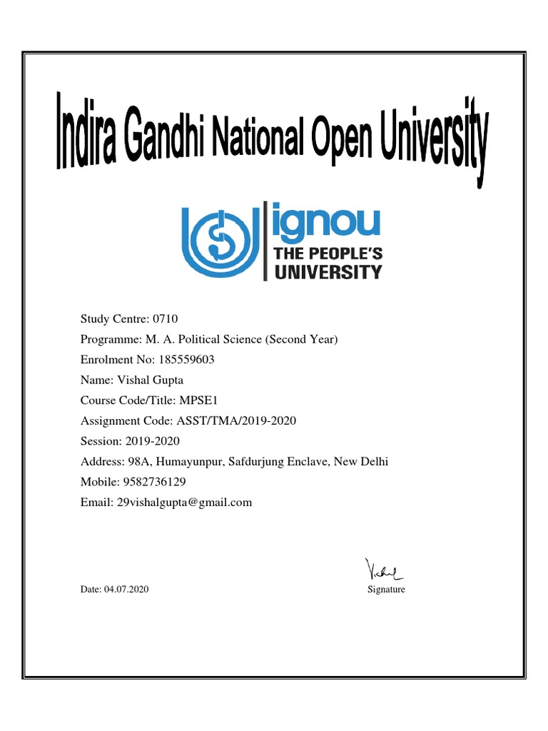 Ignou Assignment Front Page | PDF