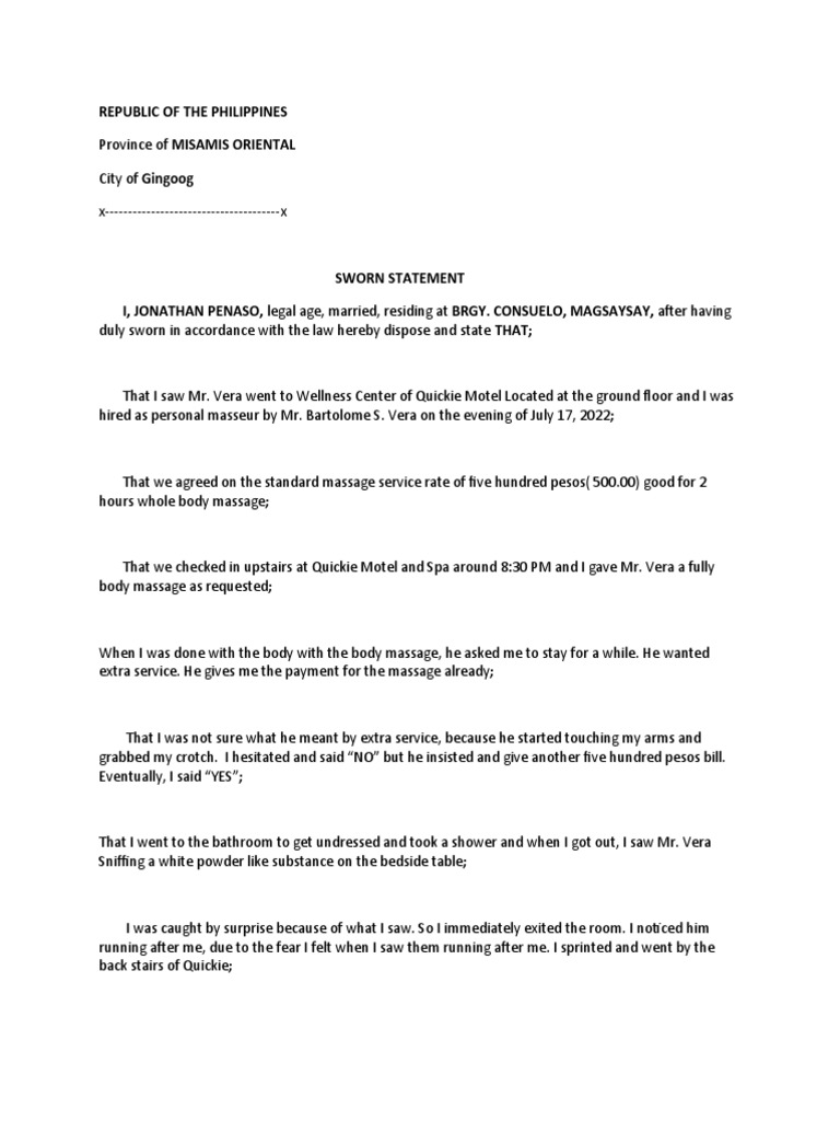 Sworn Statement | PDF | Affidavit | Civil Law (Common Law)