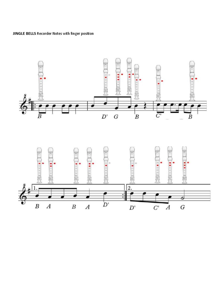 JINGLE BELLS Recorder Notes With Finger Position | PDF